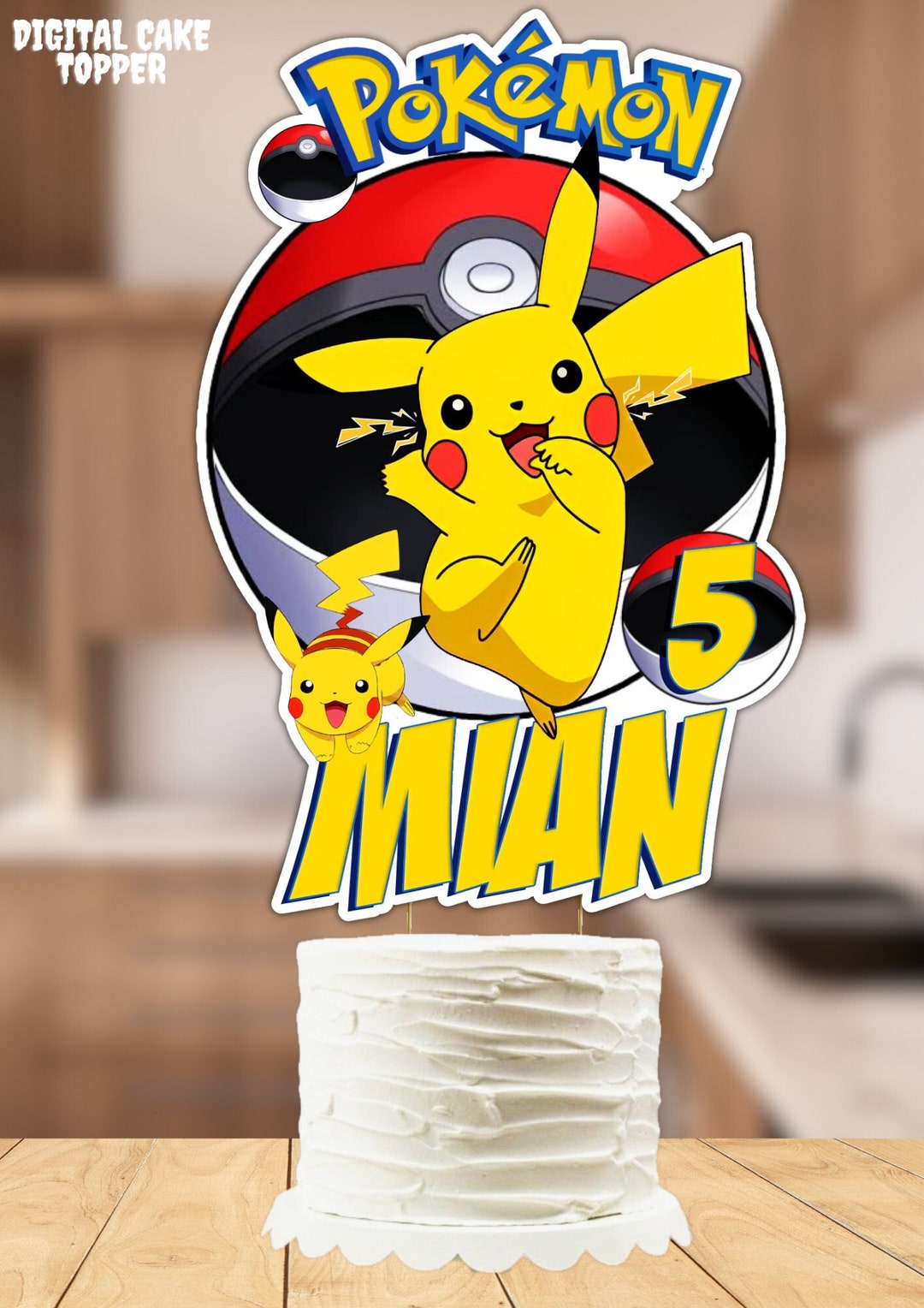 Digital Customised Pikachu Cake Topper Pokemon Pikachu Cake - Etsy