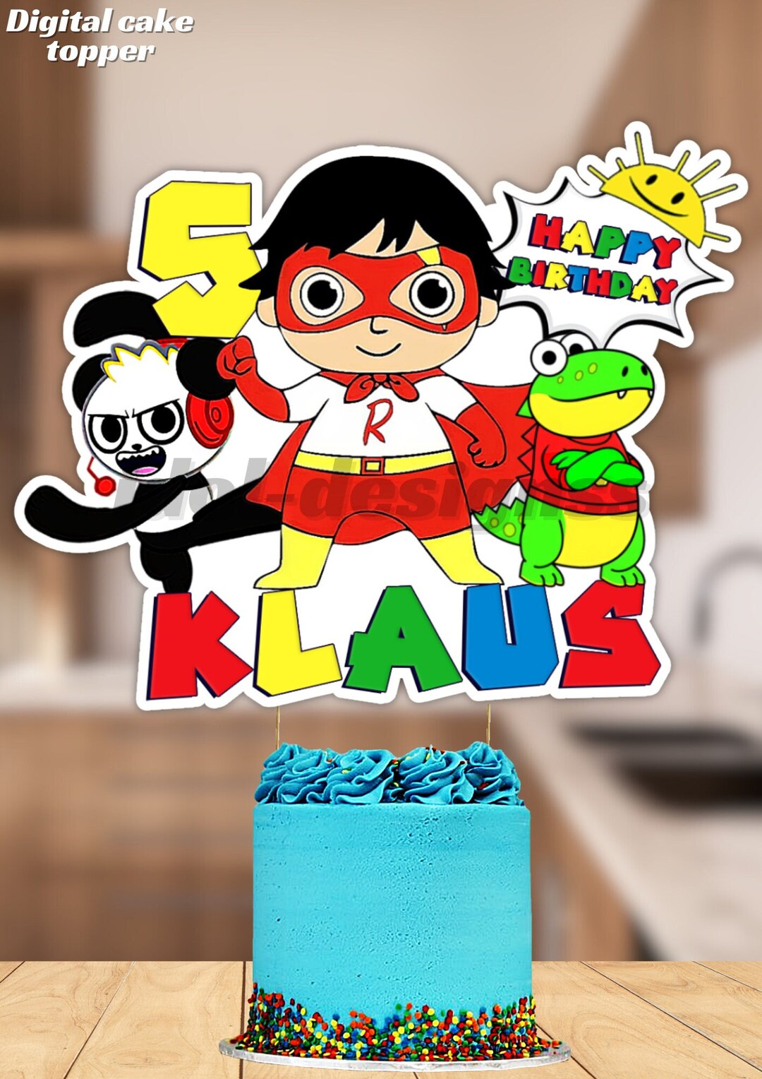 Printable Birthday Ryan's Cake Topper Custom Personalized Ryan's Cake ...