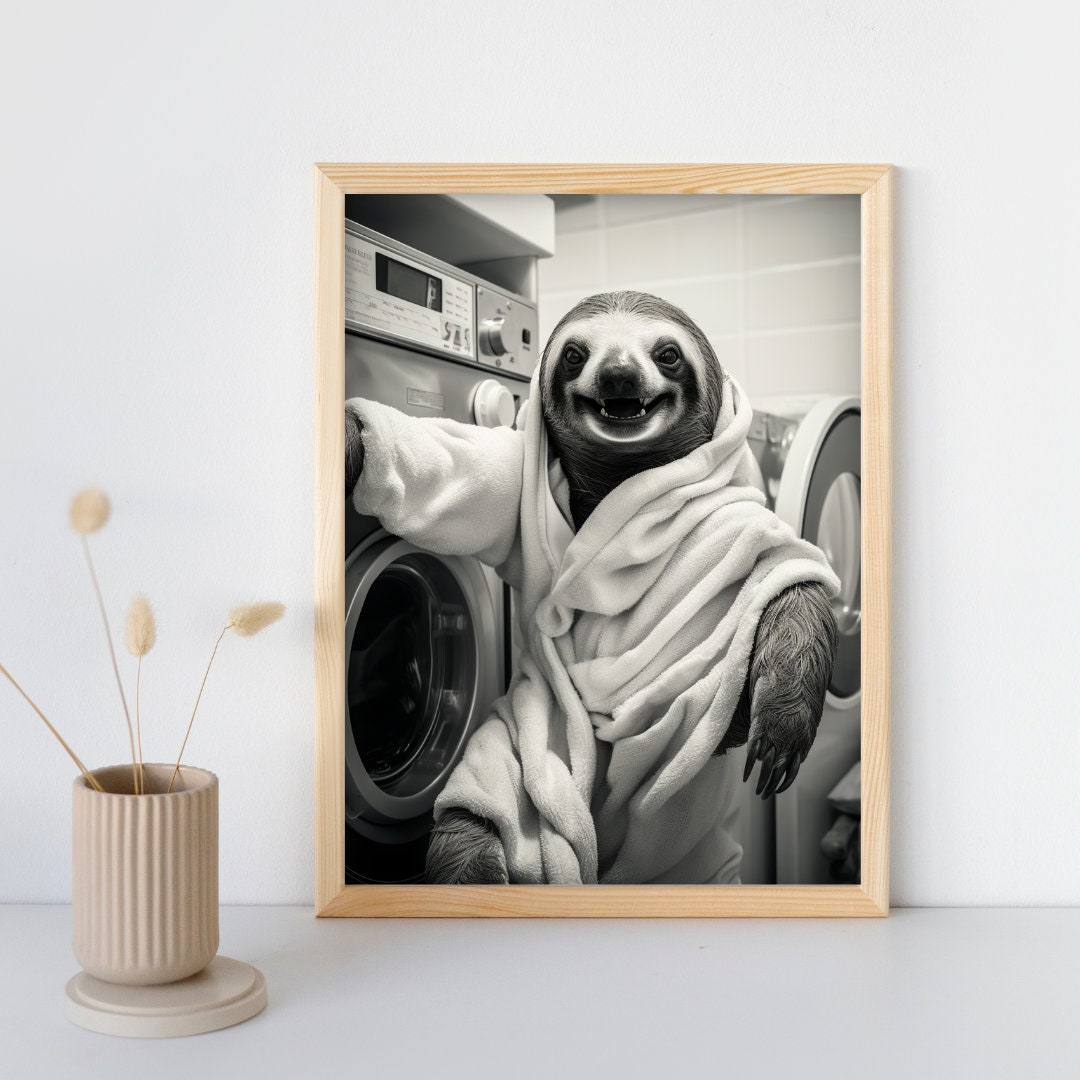 FUNNY SLOTH POSTER - in the Laundry Room - Unique Mural in Black/white ...