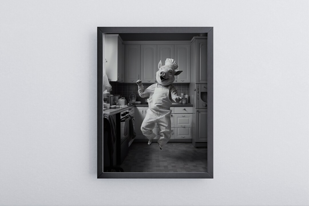 Pig Dances in the Kitchen | Funny Poster for Kitchen | Pig Wall Art ...