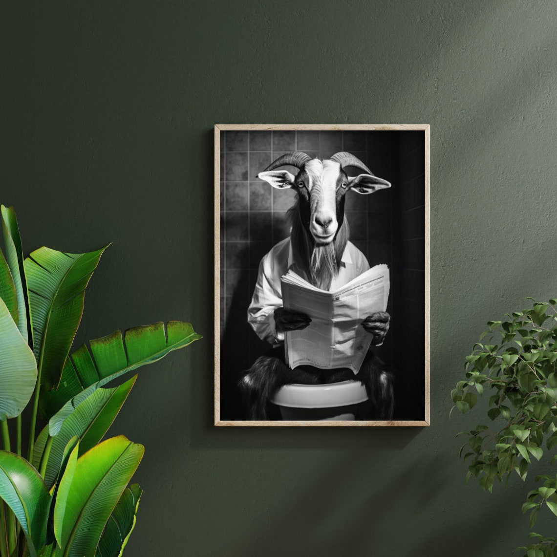 Funny Goat on Toilet | Funny Poster for Bathroom | Goat Wallart Black ...