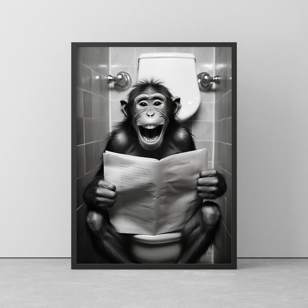 Monkey on the Toilet Funny Poster for the Bathroom Monkey Wall Art ...