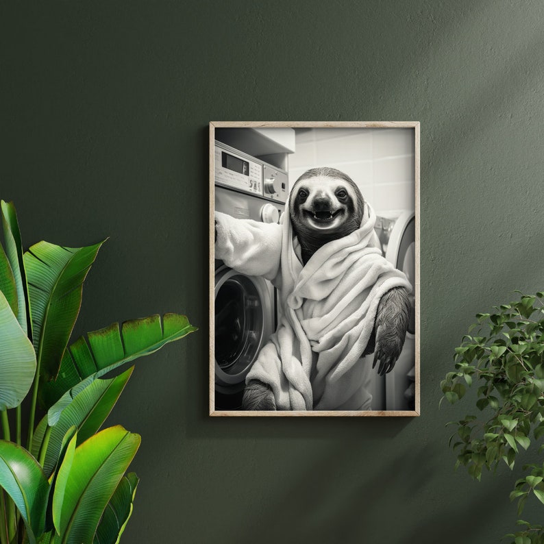 FUNNY SLOTH POSTER - in the Laundry Room - Unique Mural in Black/white ...