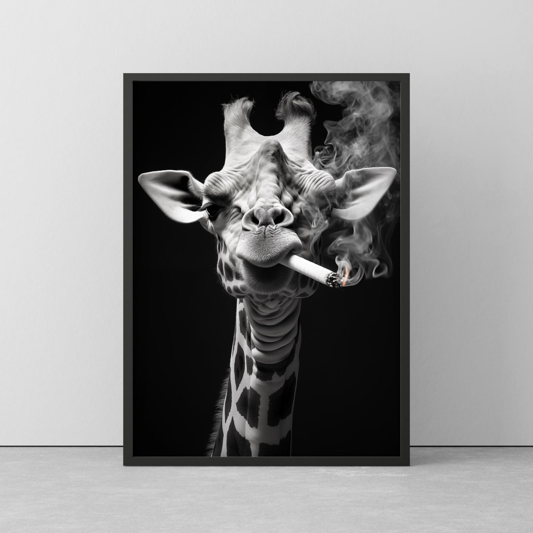 GIRAFFE RAUCHT ZIGARETTE - Einzigartiges Wandbild in Schwarz/Weiß ...