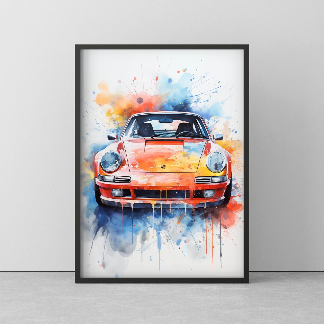 POSTER From PORSCHE 911 WATERCOLOR Mural From Porsche Colorful Wallart ...