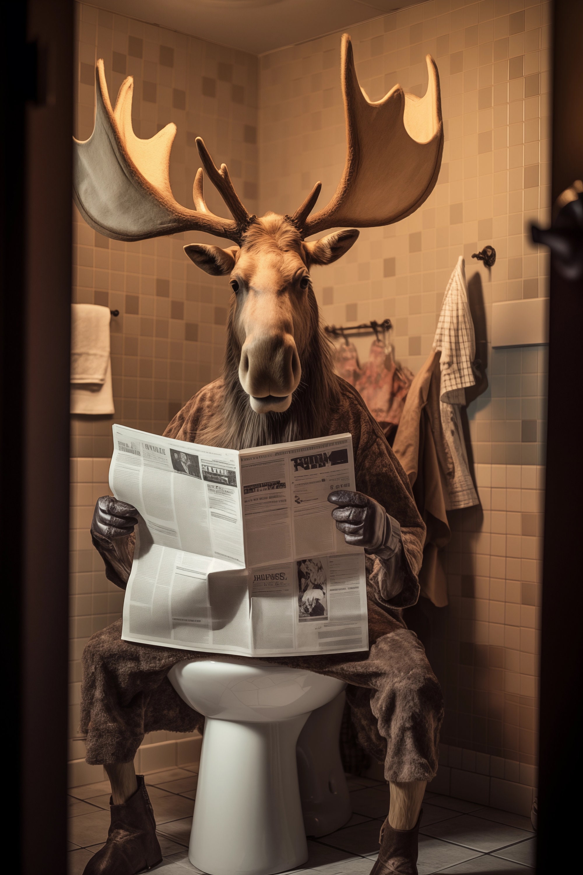 MOOSE on TOILET Funny POSTER for Bathroom Moose Wallart for Toilet ...