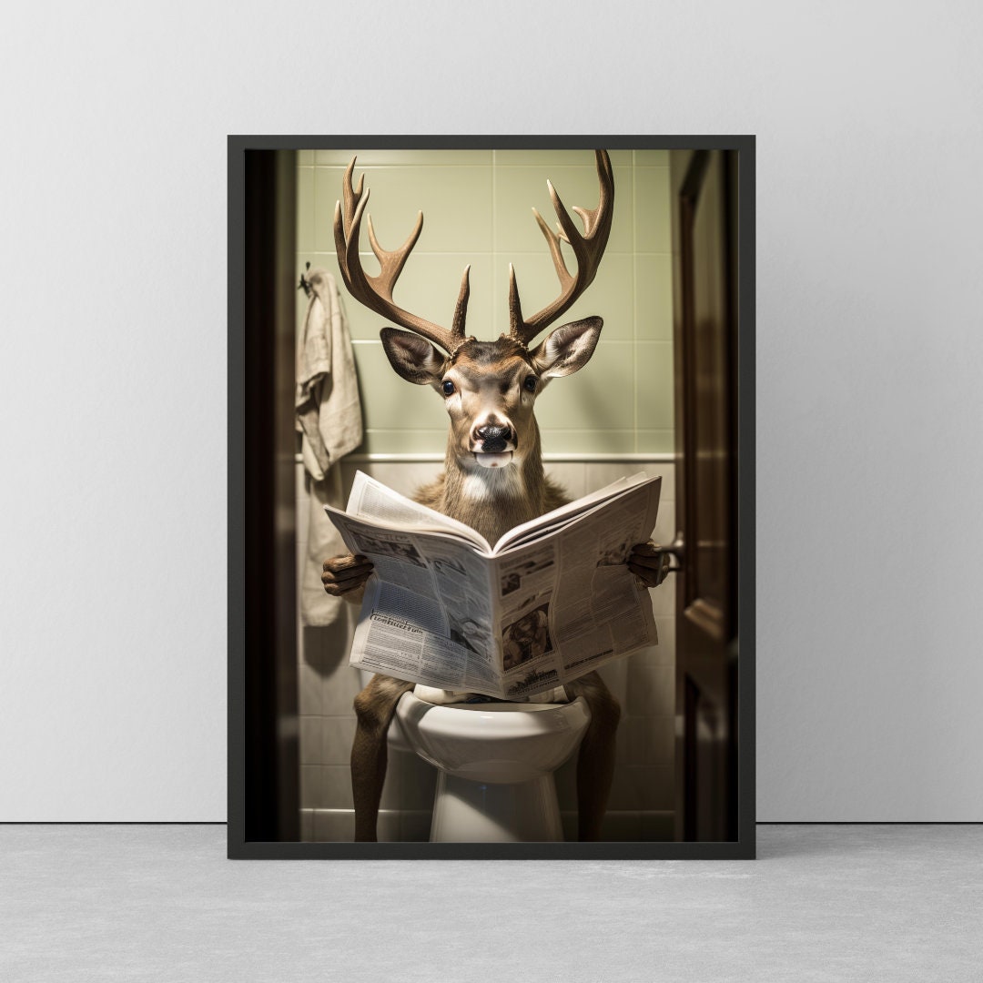 MOOSE on TOILET | Funny POSTER for Bathroom | Moose Wallart for Toilet ...