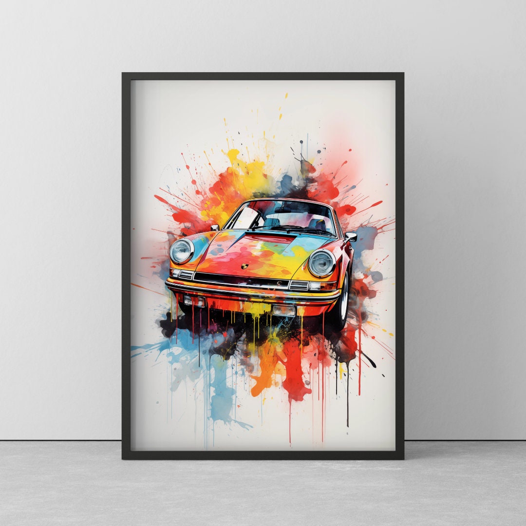POSTER From PORSCHE 911 WATERCOLOR Mural From Porsche Colorful Wallart ...