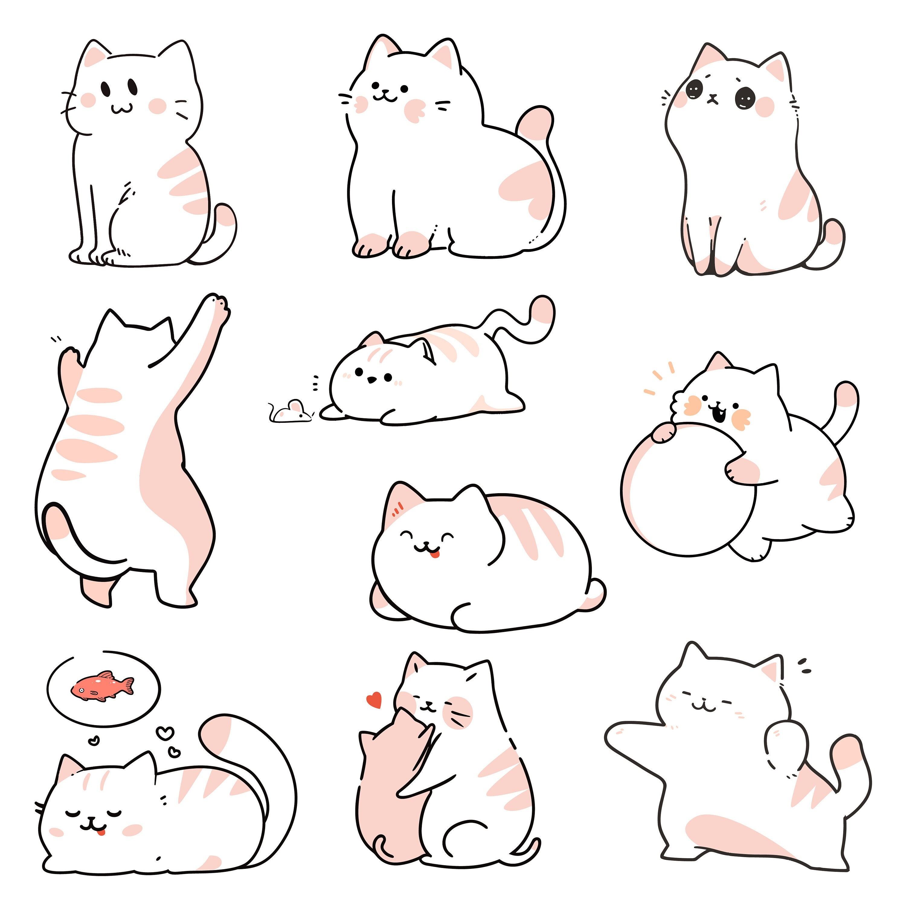 Cute Kawaii Cats SVG Bundle - Etsy