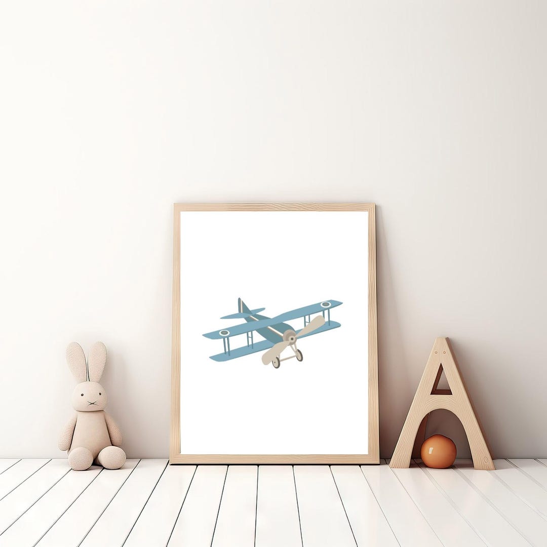 Blue Plane Print, Biplane Wall Art, Printable Travel Nursery Decor ...