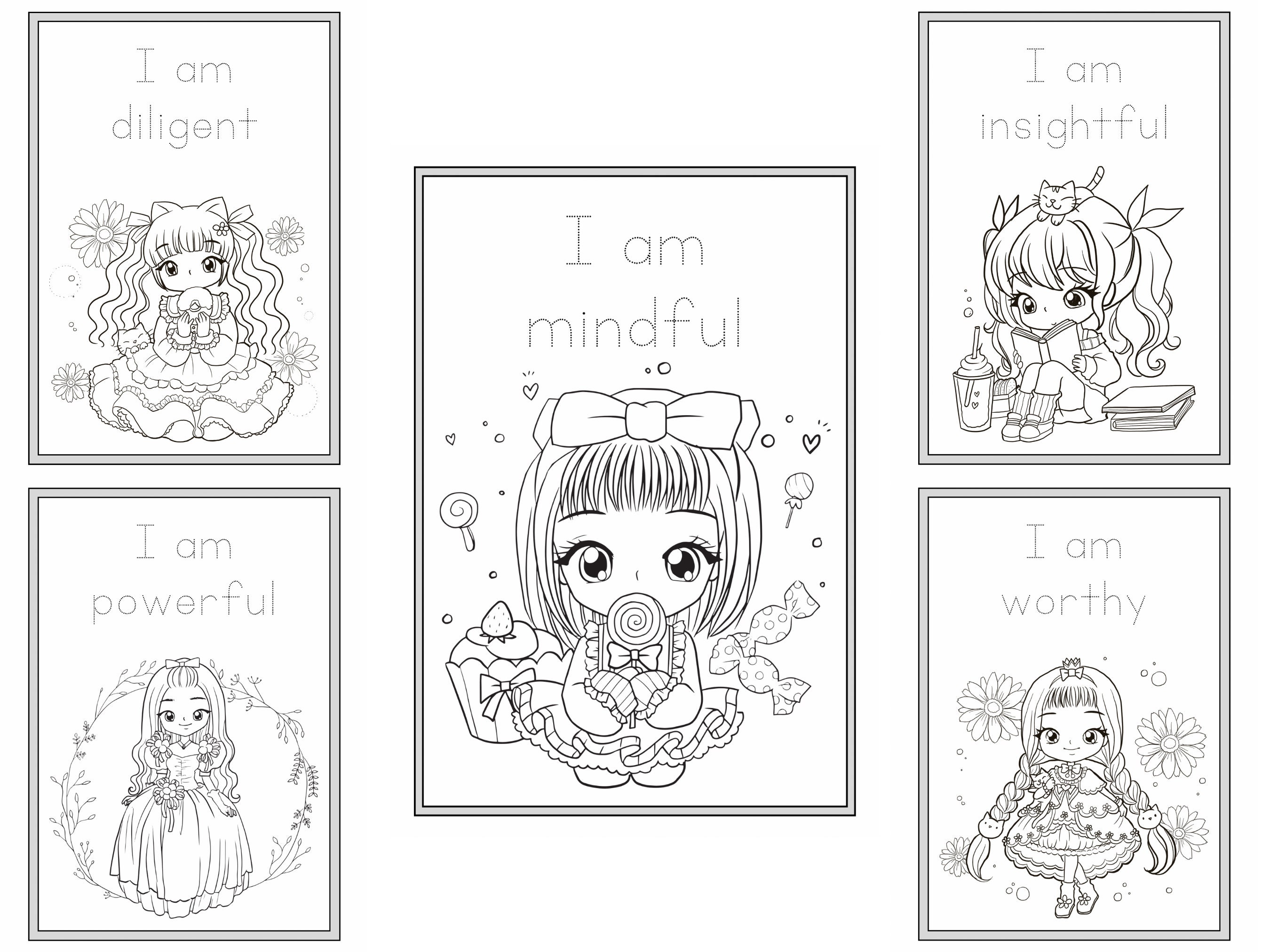 Printable Affirmations Coloring Book for Girls PDF, Cover & 20 Positive ...