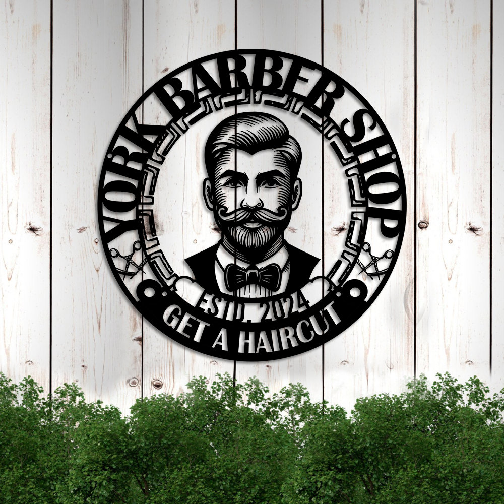 Custom Barber Shop Metal Sign, Get a Haircut ESTD 2024, Personalized ...
