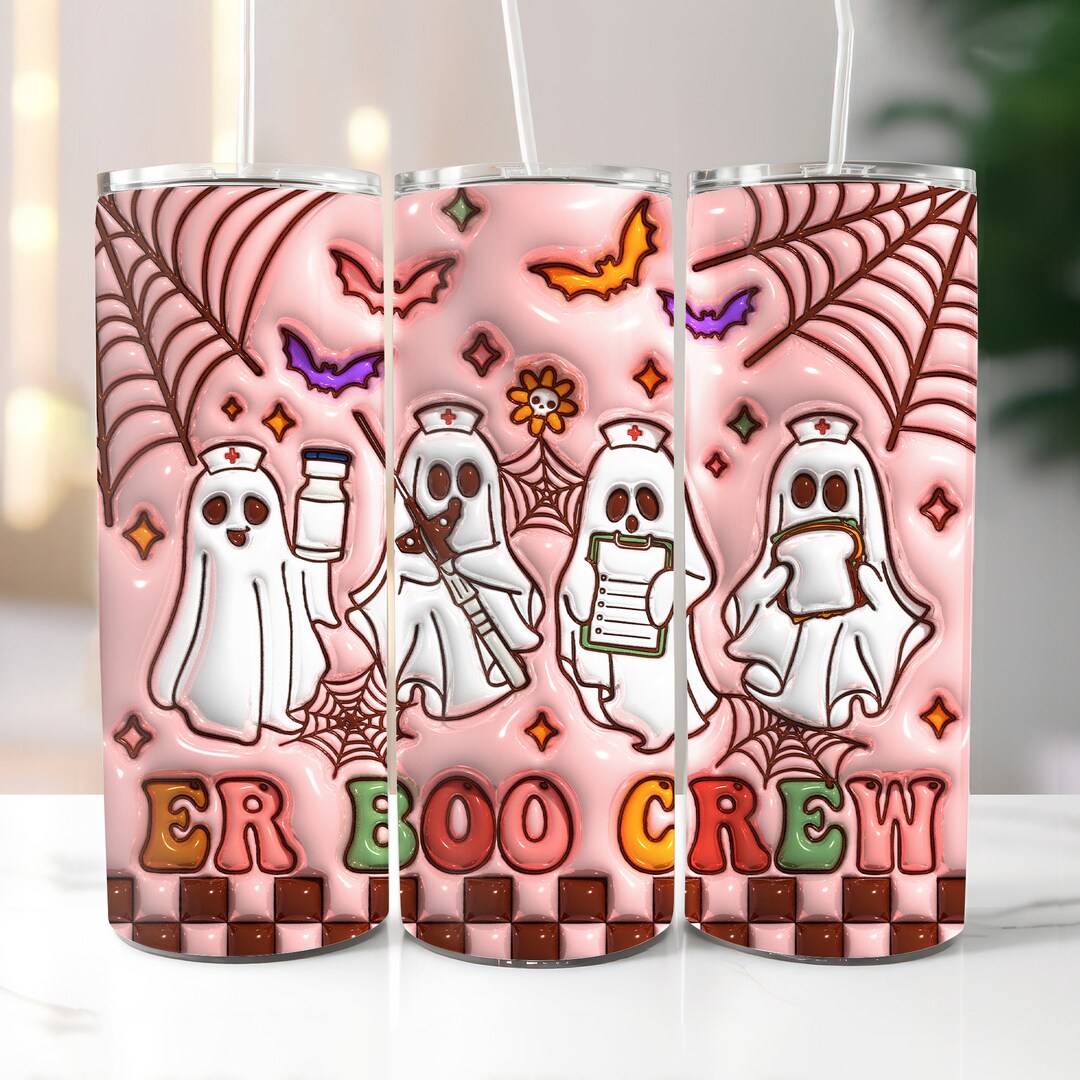 3D Inflated ER Boo Crew Halloween 20oz Skinny Tumbler Wrap, 3D Puff ...