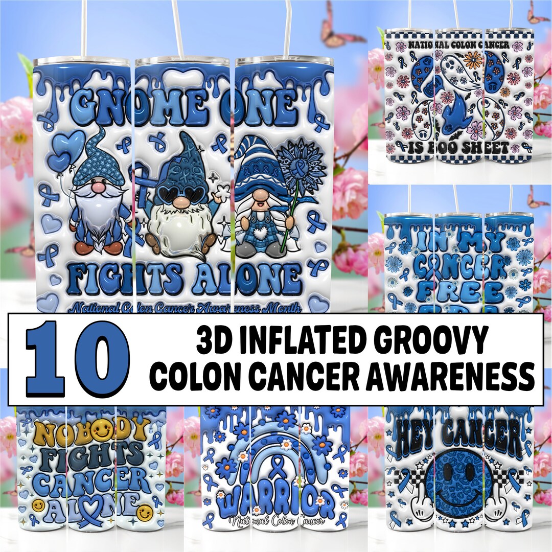 10 3d Inflated Groovy Colon Cancer Awareness 20oz Skinny Tumbler Wrap ...