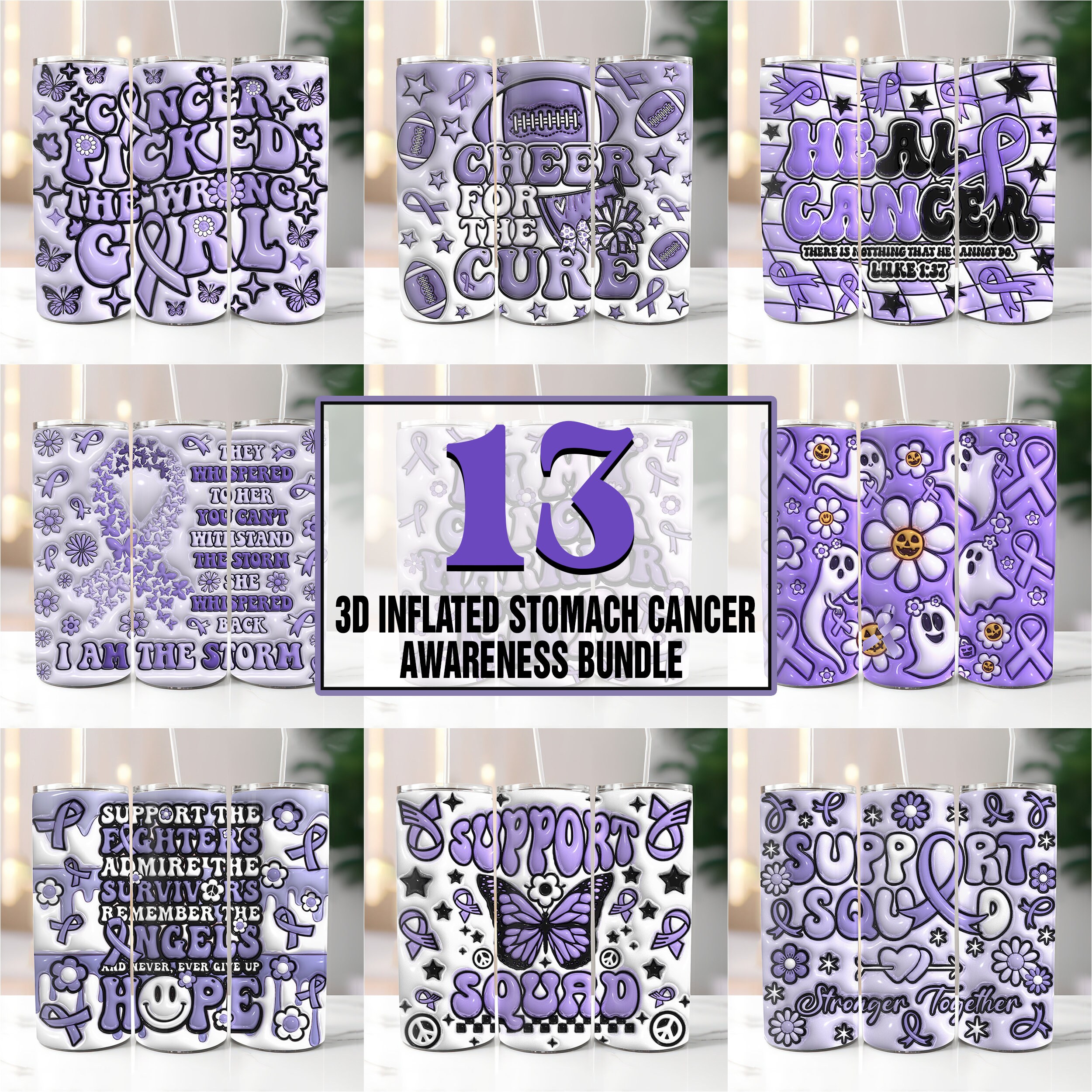 13 3D Inflated Stomach Cancer Awareness 20oz Skinny Tumbler Wrap, 3D ...