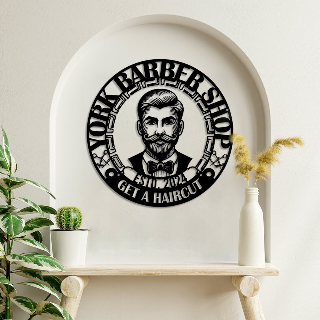 Custom Barber Shop Metal Sign, Get a Haircut ESTD 2024, Personalized ...