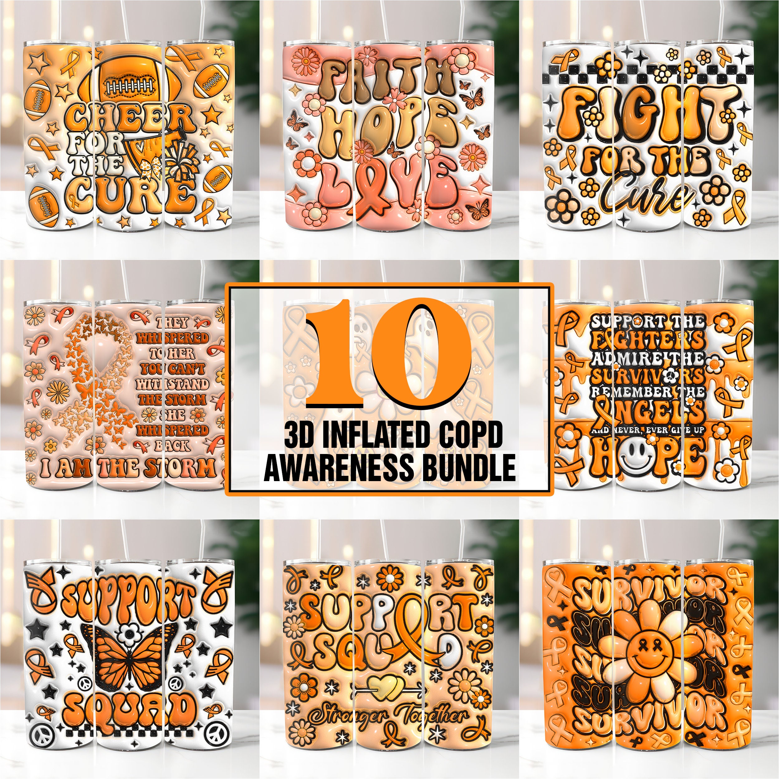 10 3D Inflated COPD Awareness 20oz Skinny Tumbler Wrap, 3D Puff Groovy ...