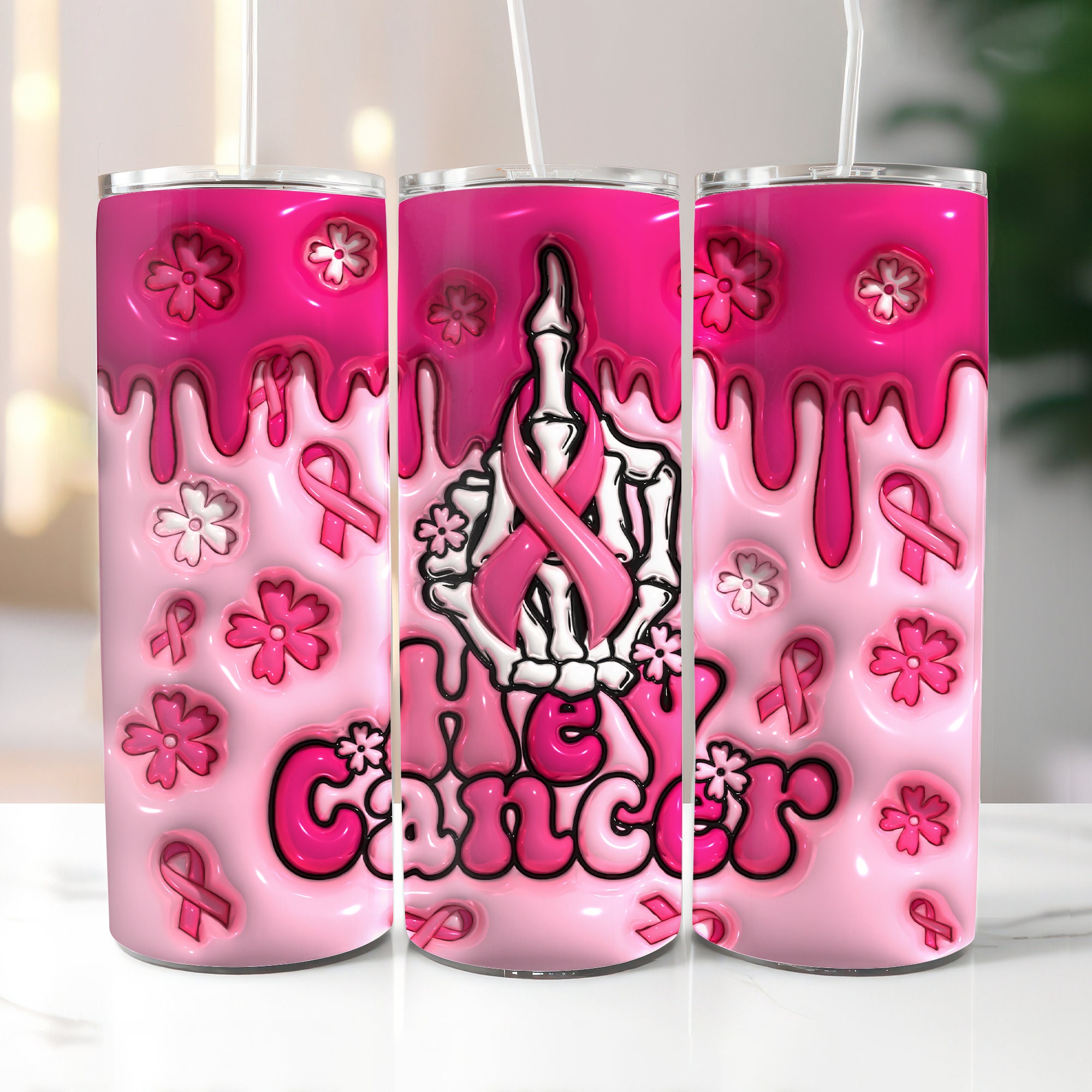 3D Inflated Hey Breast Cancer Skeleton 20oz Skinny Tumbler Wrap, 3D ...
