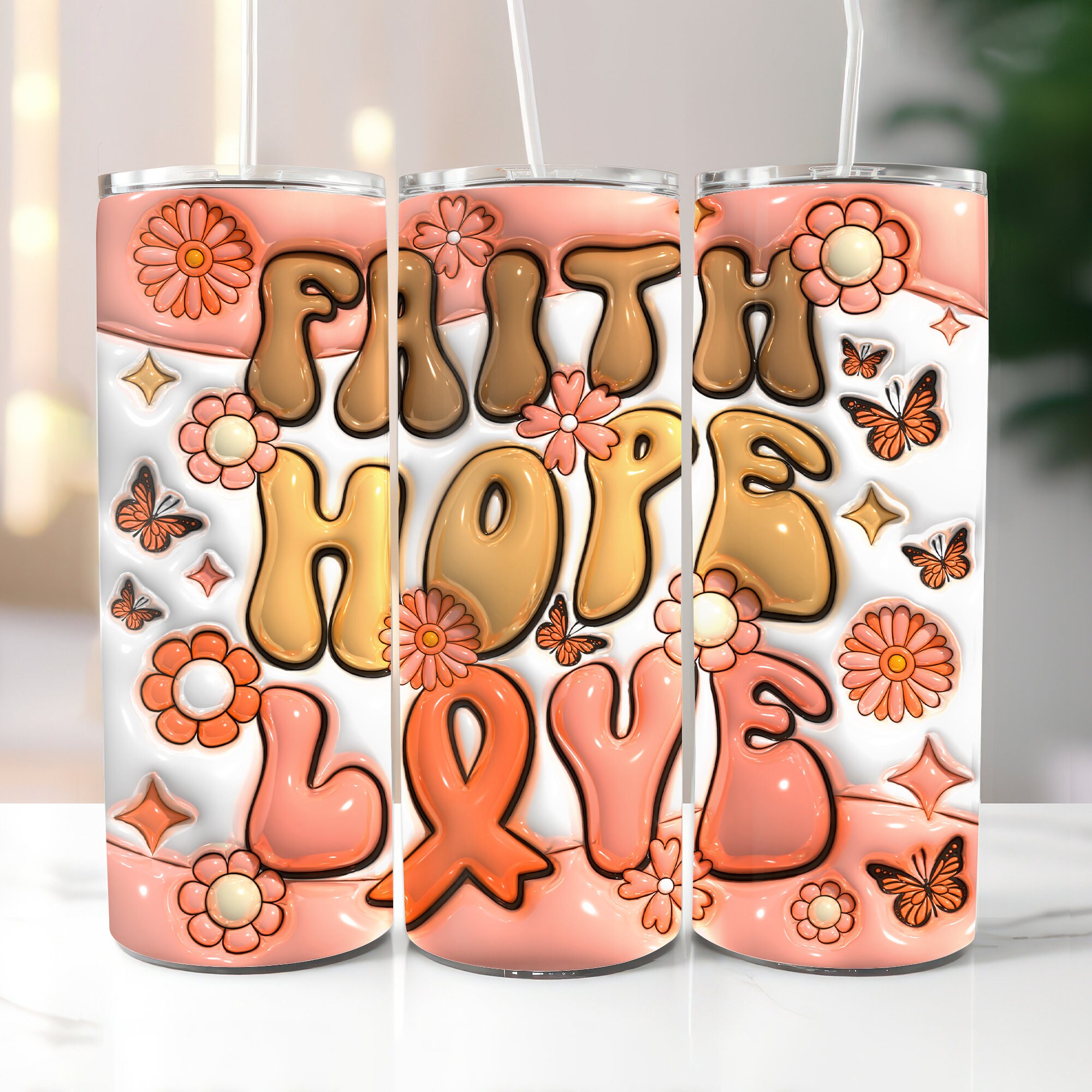 10 3D Inflated COPD Awareness 20oz Skinny Tumbler Wrap, 3D Puff Groovy ...