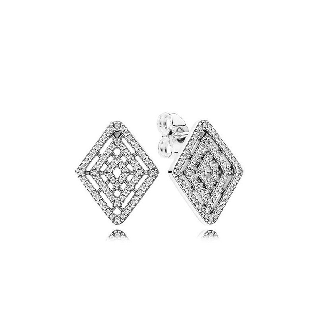 Pandora Sterling Silver Geometric Lines Clear CZ Earrings - Etsy