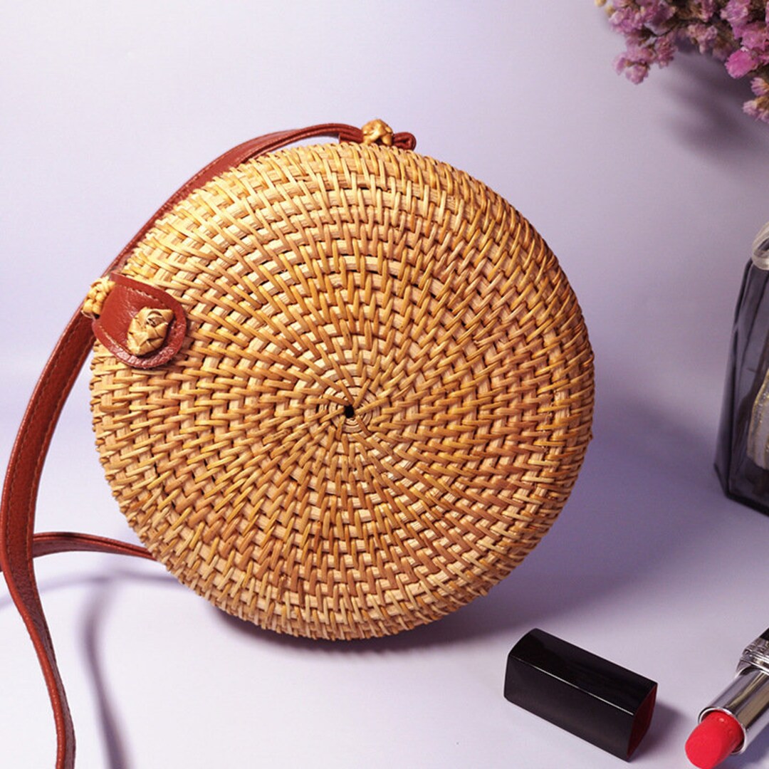 The Classic Round Rattan Crossbody Bag With Colourful Batik - Etsy