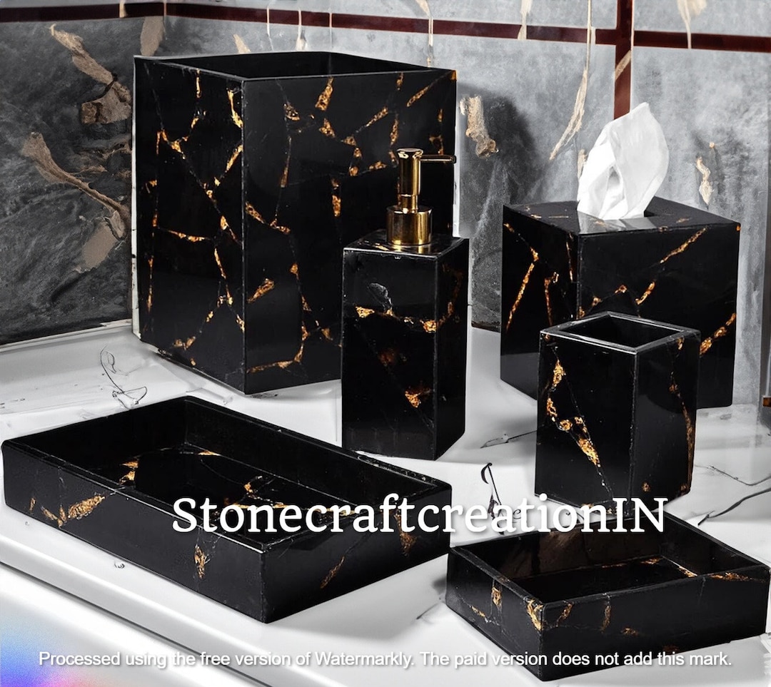 Black Obsidian Stone Bathroom Sets, Bathroom Accessories, House Warming ...