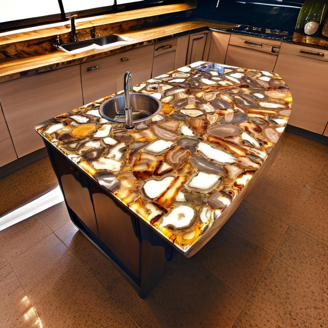 Yellow Geode Agate Kitchen Sink Island Countertop, Vanity Kitchen ...