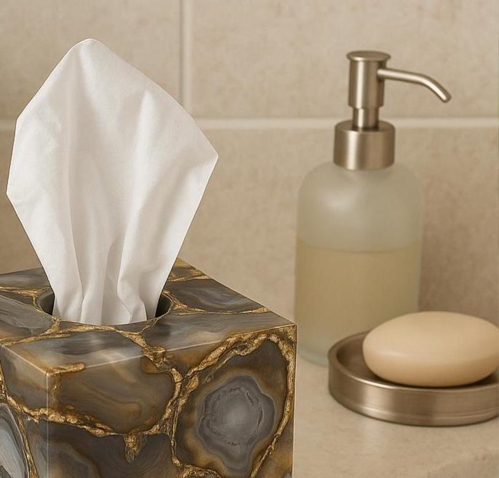 Handmade Agate Tissue Box Cover: Bathroom Home Decor (5x5 Inches) - Etsy
