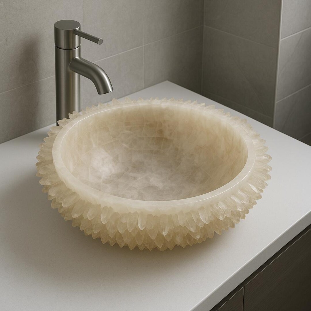 White Quartz Crystal Stone Sink: Luxury Bathroom Decor - Etsy