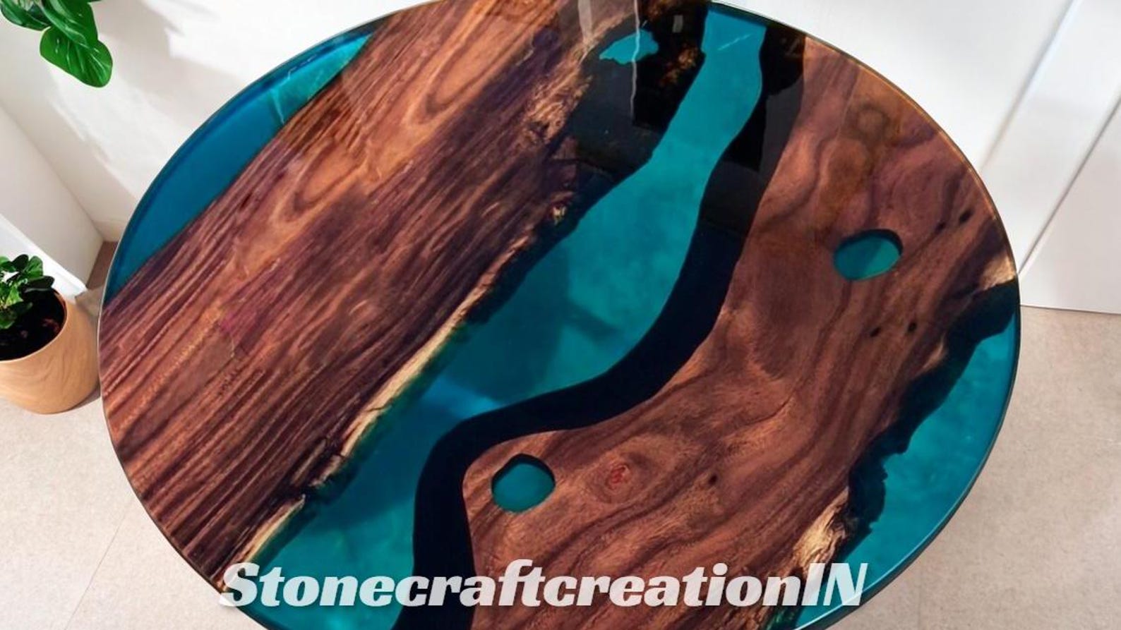 Clear Teal Epoxy Round Table Top / Wooden Table Top / Handmade Round ...