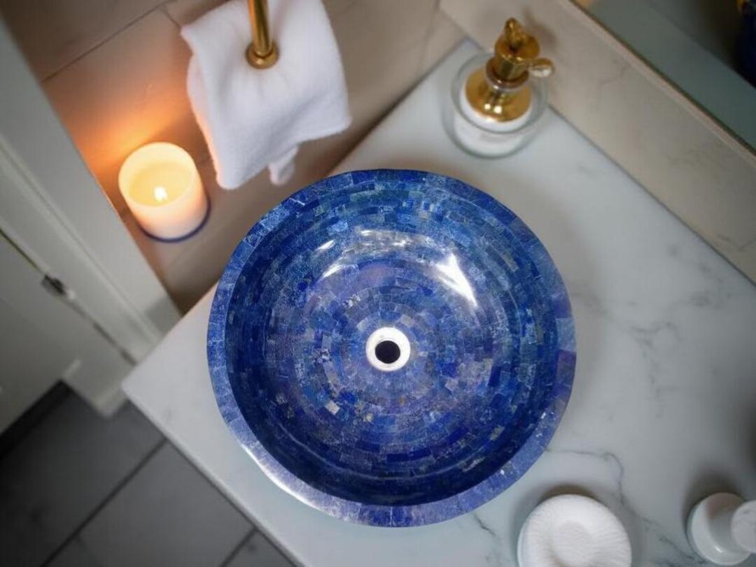 Handmade Lapis Lazuli Stone Sink: Round Wash Basin Bathroom Decor - Etsy