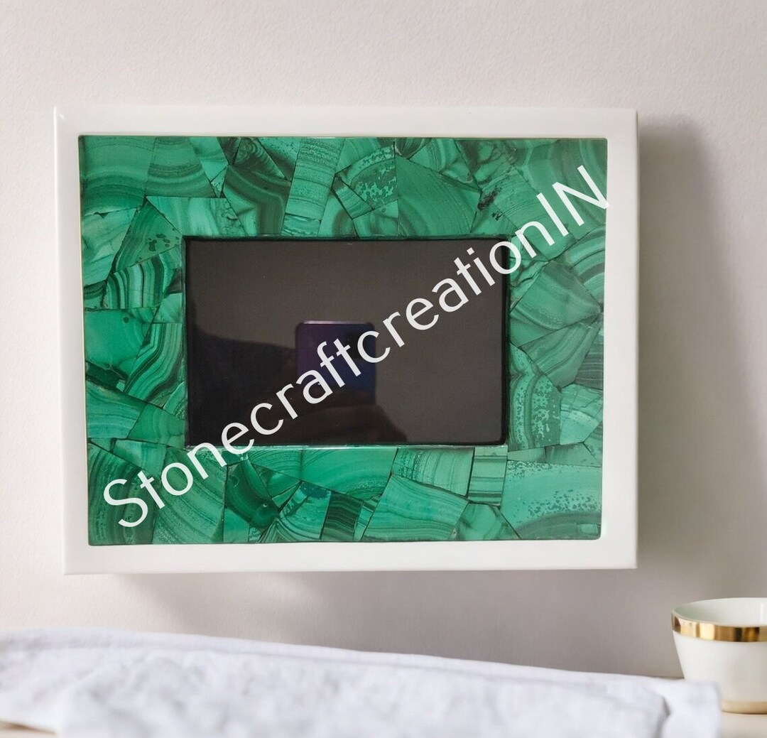 Marble White & Malachite Stone Photo Frame, Inlay Stone Picture Frame ...