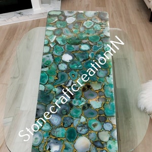 Green Agate Console Table, Agate Table, Agate Coffee Table, Agate Dine ...