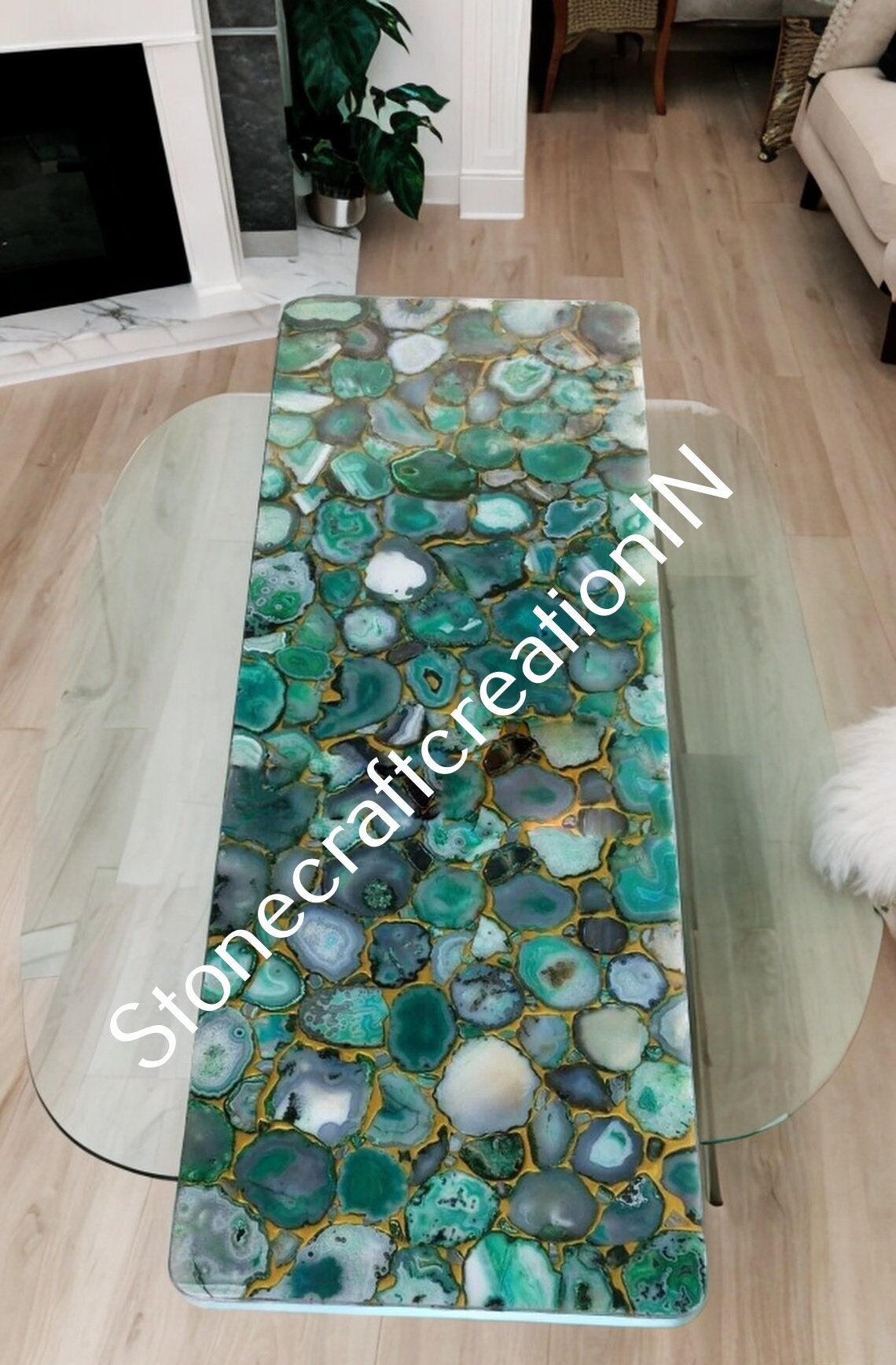Green Agate Console Table, Agate Table, Agate Coffee Table, Agate Dine ...