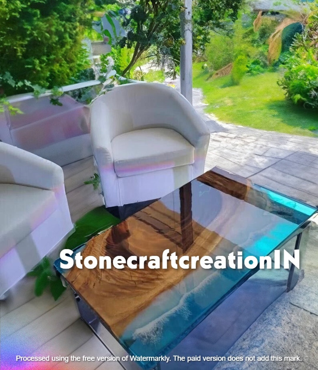 Clear Epoxy Table Top, Blue River Countertop Slab Natural Live Edge ...