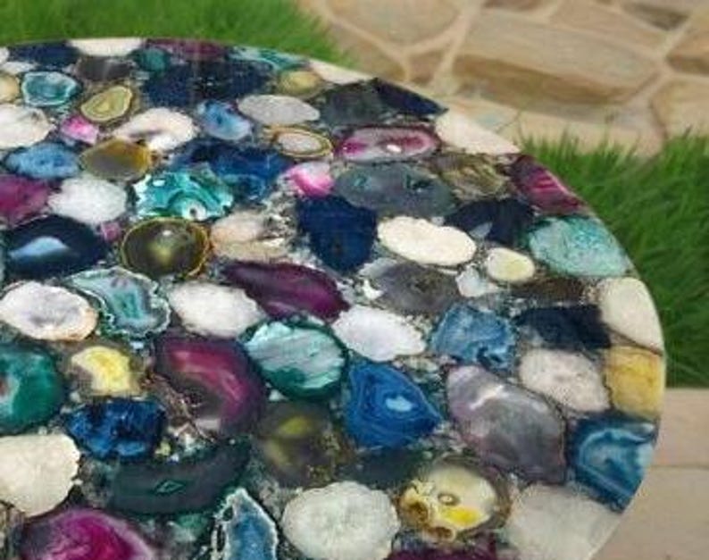 Mix Agate Stone Coffee Table Top Geode Round Outdoor Table Decor Modern ...