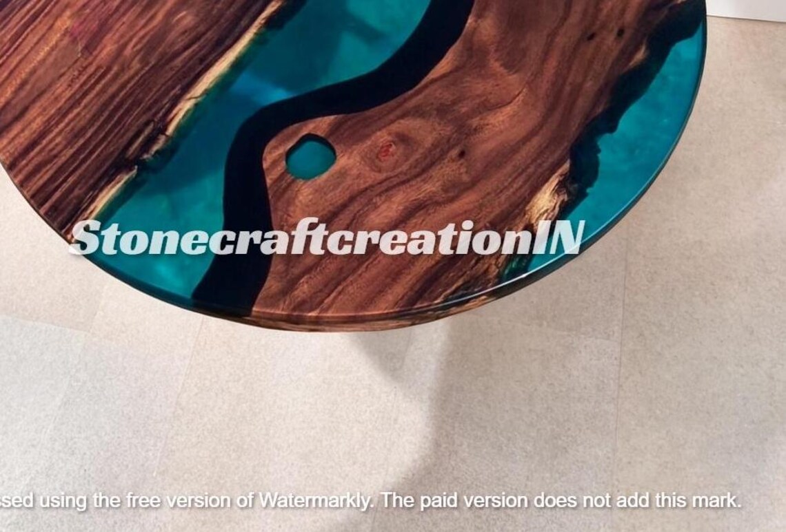 Clear Teal Epoxy Round Table Top / Wooden Table Top / Handmade Round ...