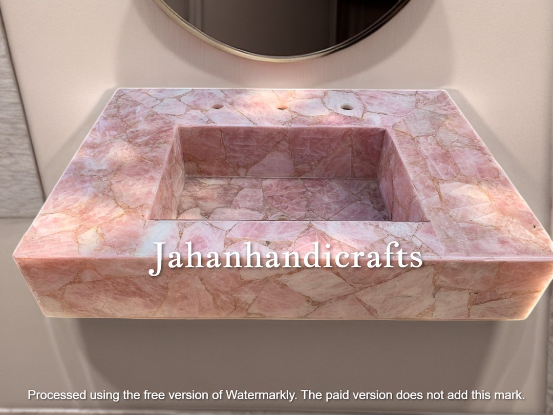 Rose Quartz Bathroom Counter Top Sink, Agate Pink Quartz Kitchen ...