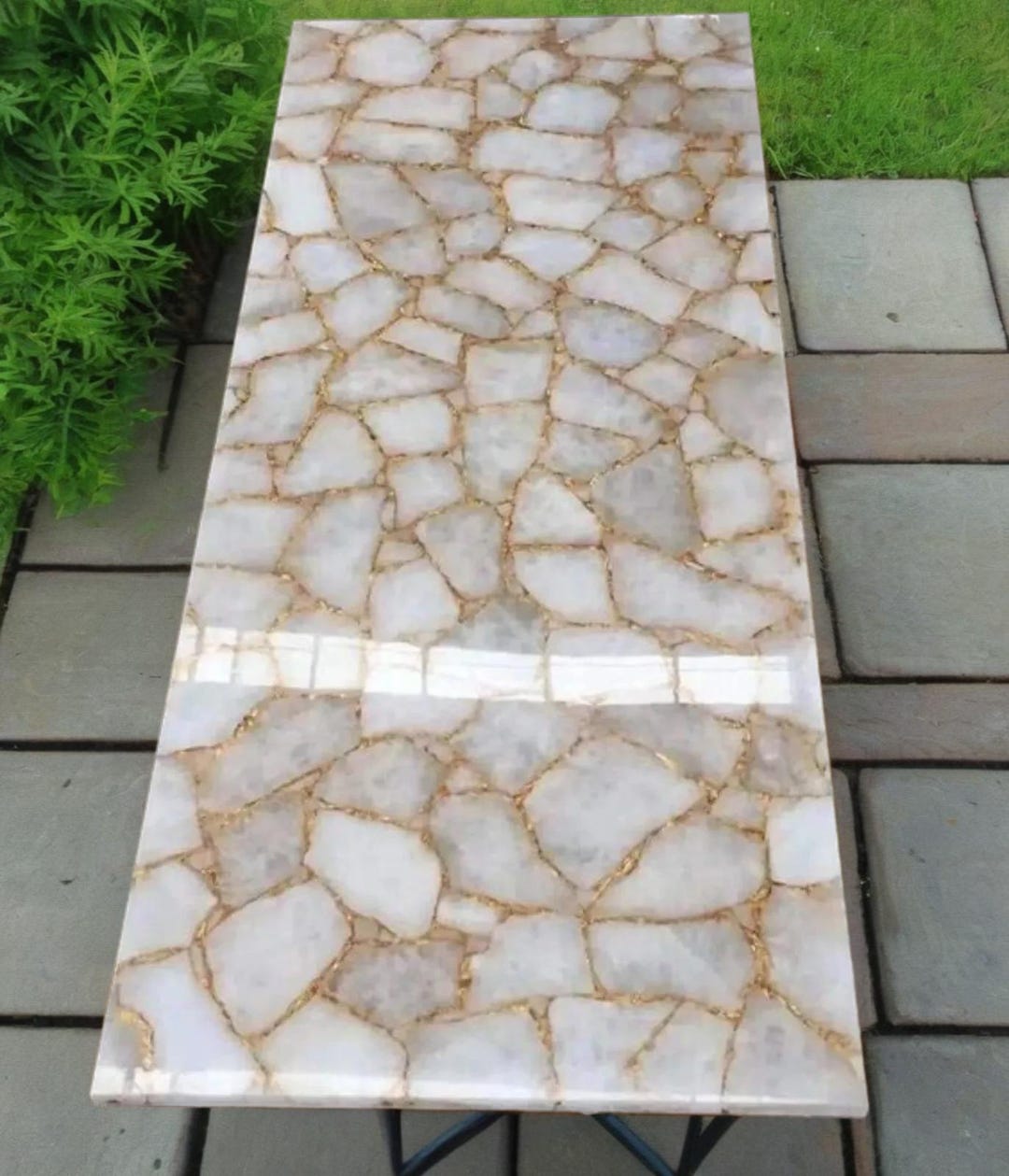 Handmade White Agate Table Top: Polished Quartz Furniture Decor - Etsy