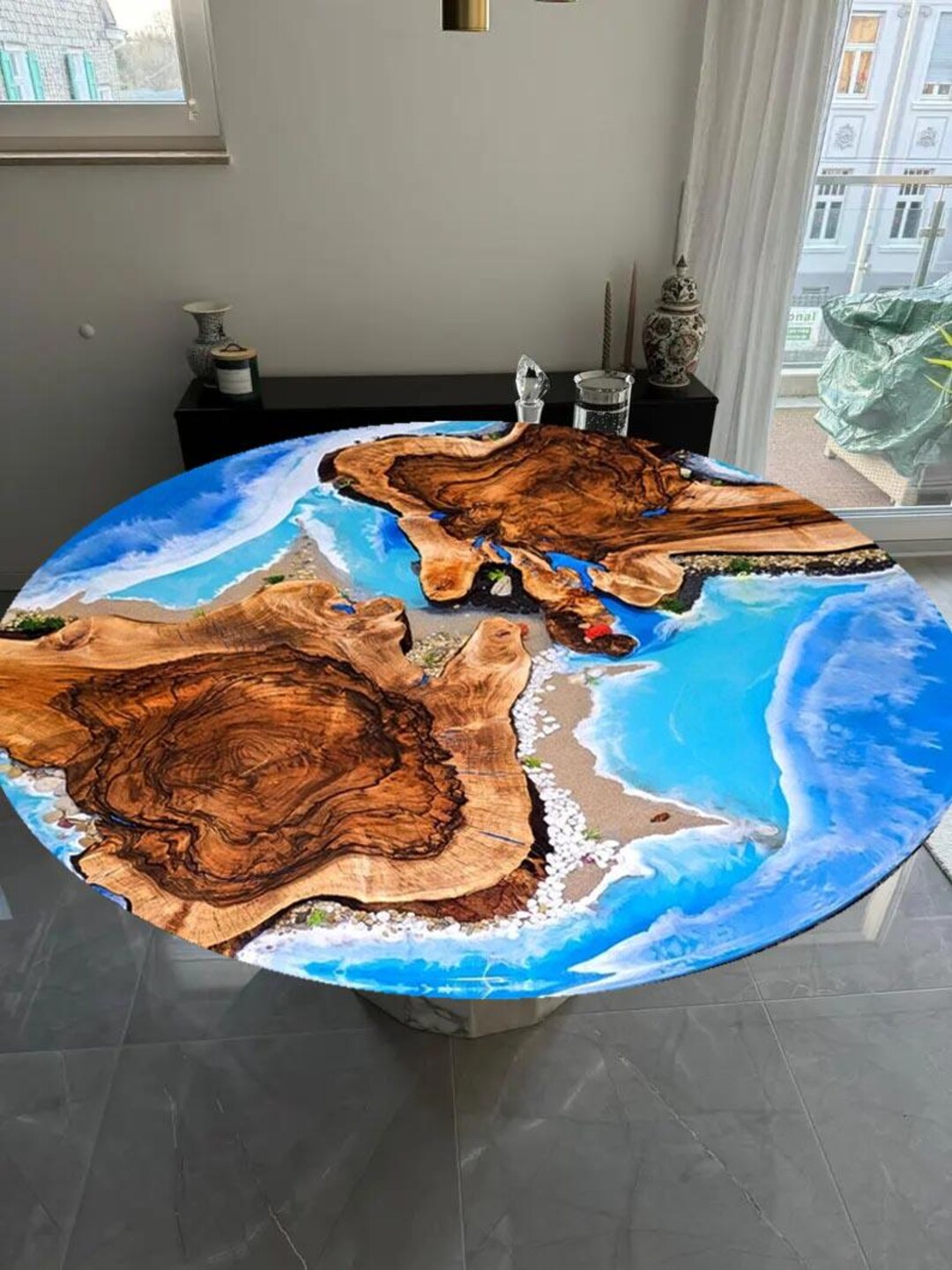 Ocean Beach Epoxy Table, Epoxy Resin Walnut Dining Table, Center Table ...
