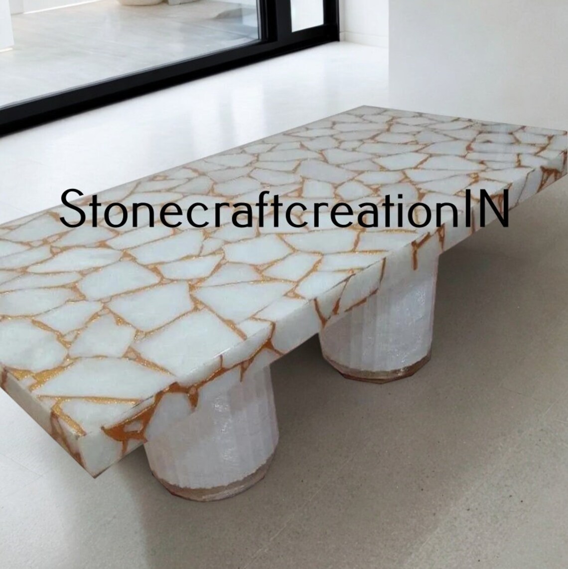 Handmade White Agate Table Top: Natural Quartz Stone Decor - Etsy