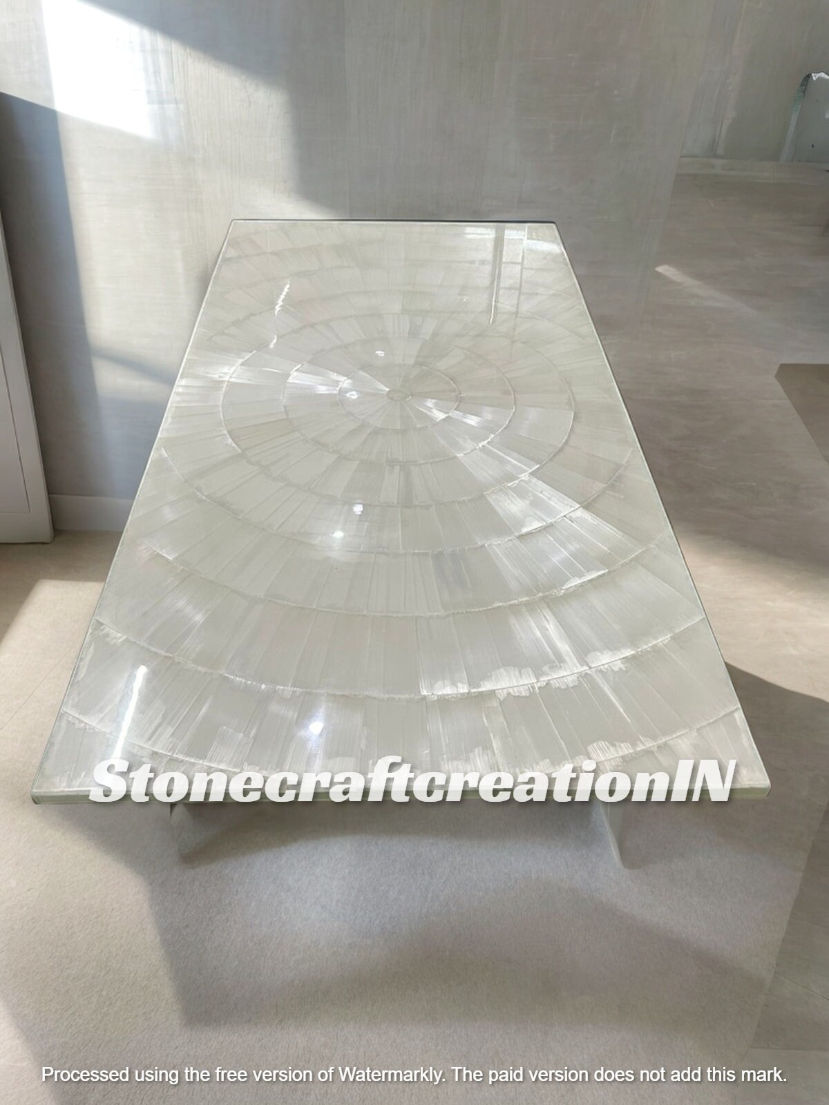 Selenite Stone Sun Burst Dining Table, Gemstone Counter Slab, Counter ...