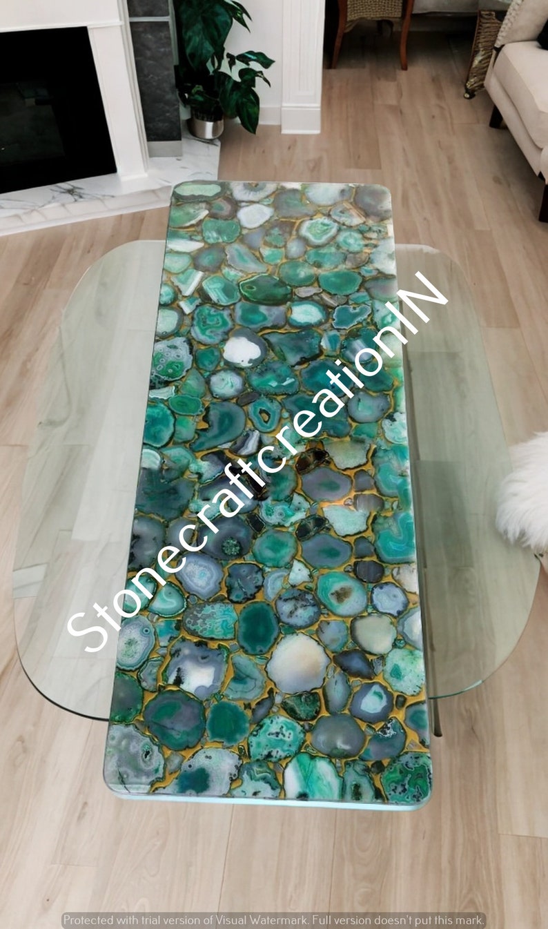Green Agate Console Table, Agate Table, Agate Coffee Table, Agate Dine Table, Agate Coffee ...