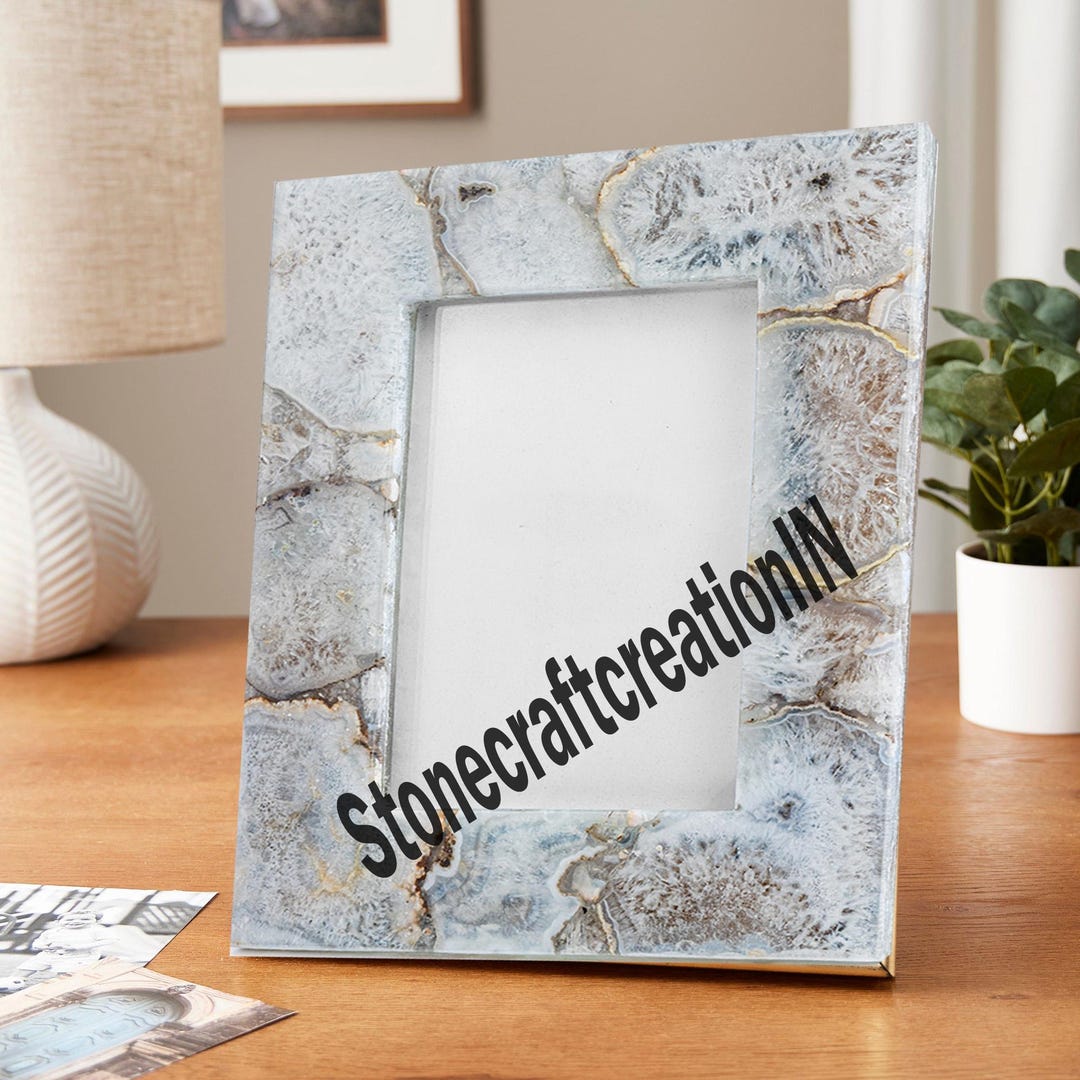 Salt White Agate Stone Picture Frame, Memorable Picture Frame, Black ...