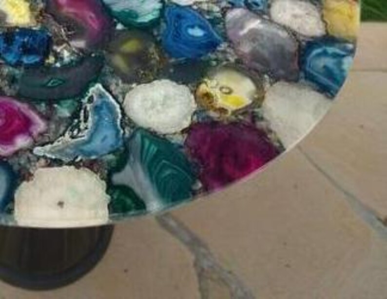 Mix Agate Stone Coffee Table Top Geode Round Outdoor Table Decor Modern ...