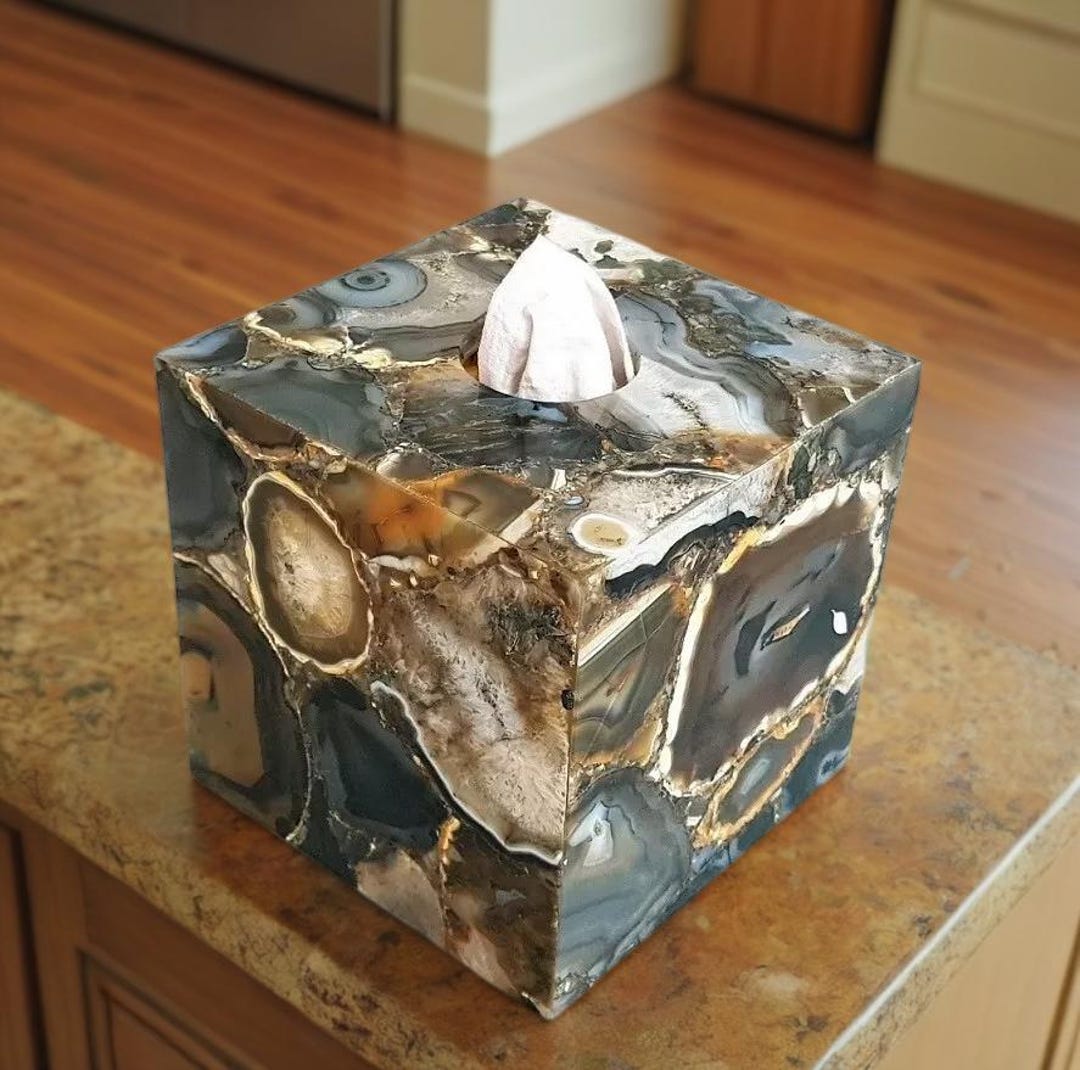 Black Wild Agate Tissue Box, Agate Stone Natural Tissue Cover Box for ...