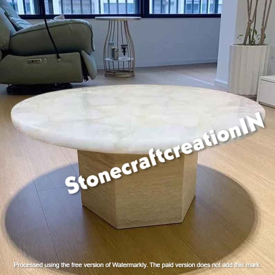 Handmade Natural White Quartz Round Table Top: Coffee & Sofa Center ...