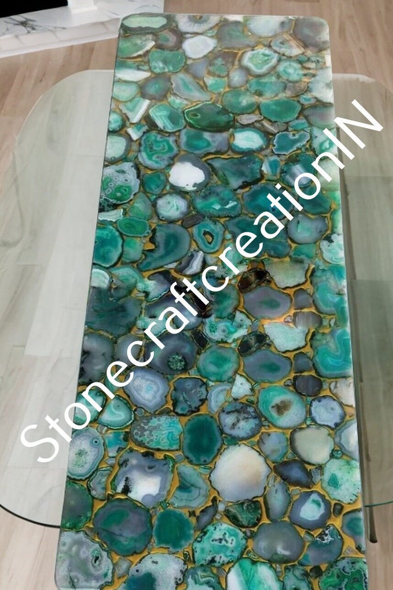 Green Agate Console Table, Agate Table, Agate Coffee Table, Agate Dine ...