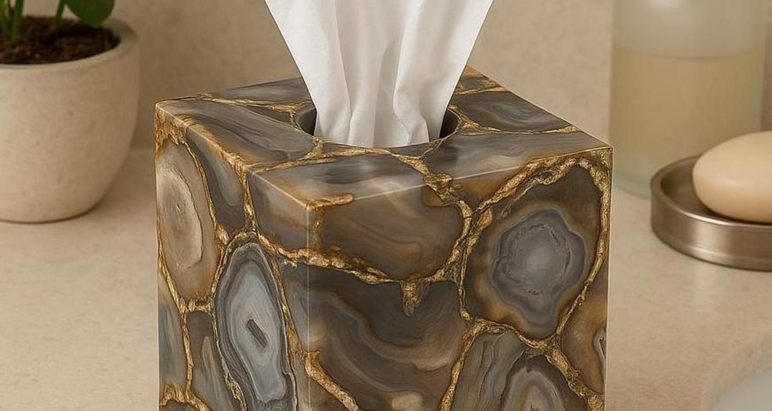 Handmade Agate Tissue Box Cover: Bathroom Home Decor (5x5 Inches) - Etsy