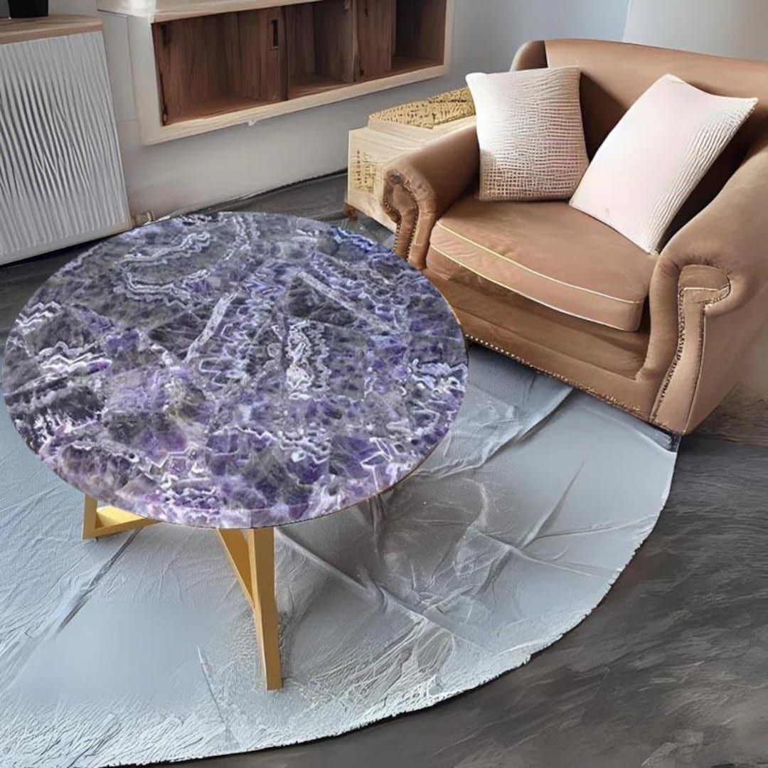 Amethyst Coffee Table – Handmade Gemstone Center Table for Stylish Home ...